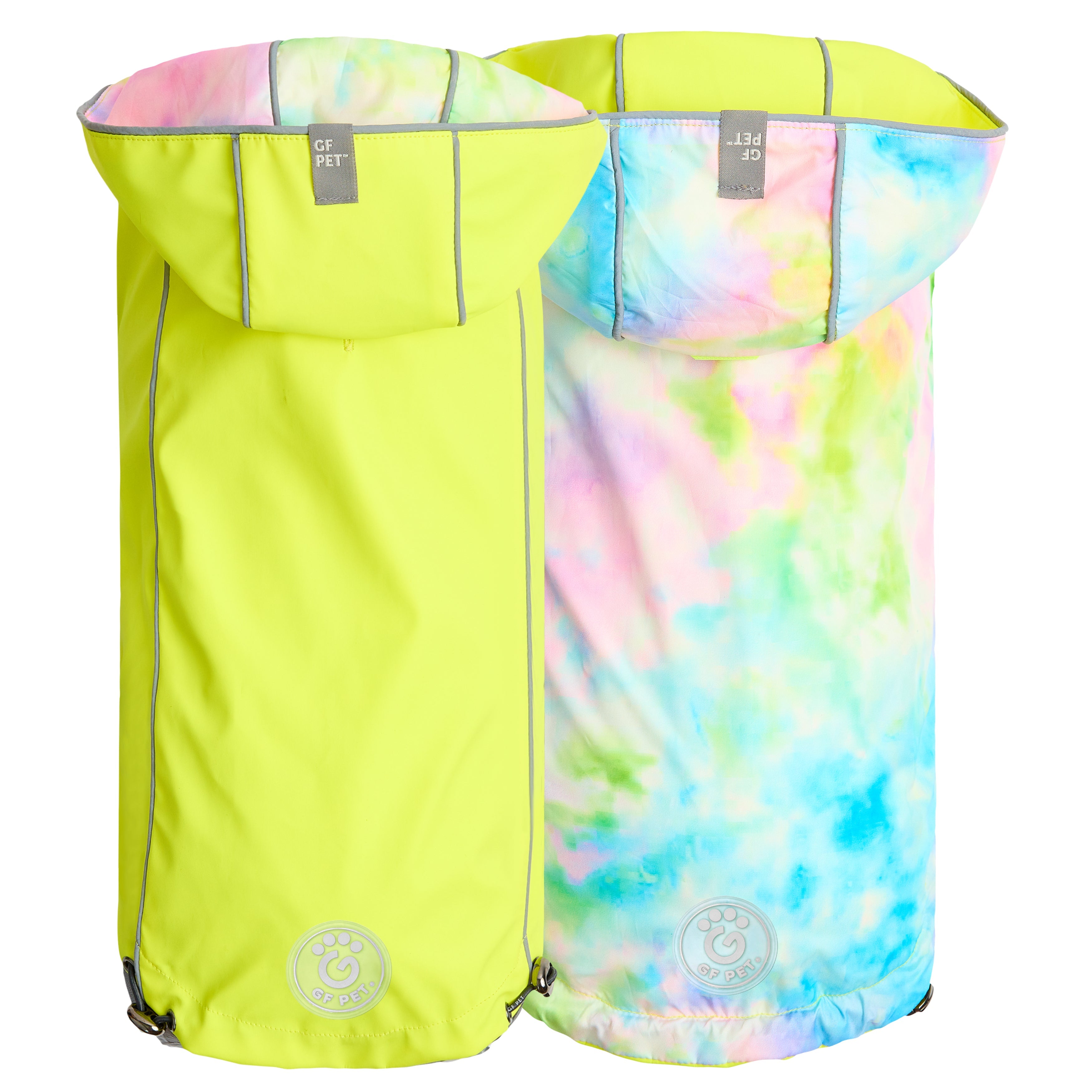 Reversible Raincoat - Neon Yellow with Tie Dye – Frenchie Tale